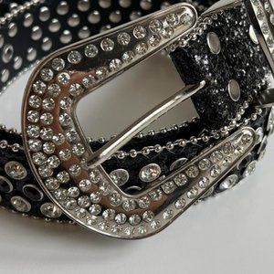 Accessories | Y2k 200s Style Rhinestone Crystal Grunge Black Punk Belt ...